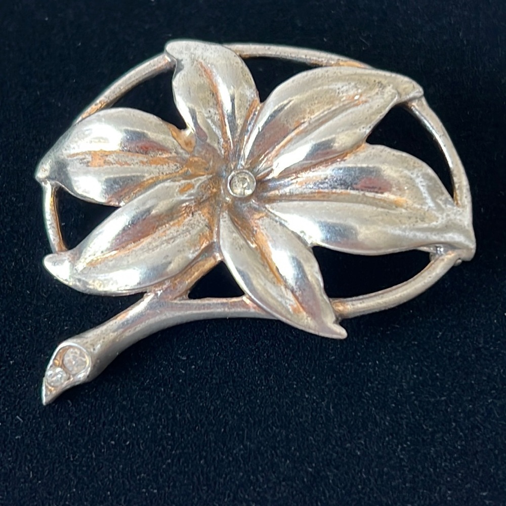 Vintage Reja Signed Sterling Silver Rhinestone Brooch… - Gem